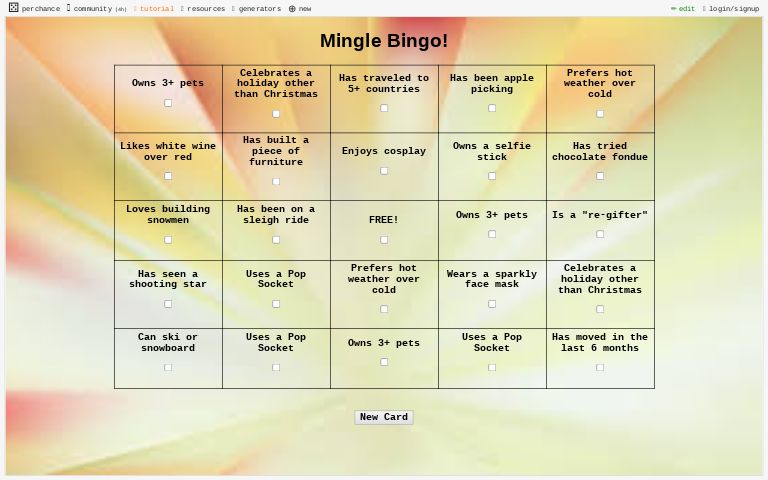 Mingle Bingo! ― Perchance Generator