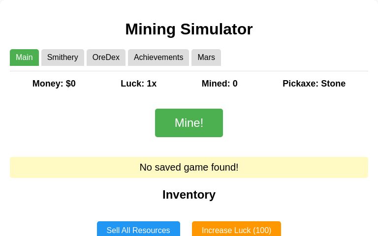 Mining Simulator ― Perchance Generator