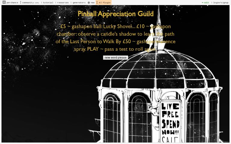 Pinball Appreciation Guild ― Perchance Generator