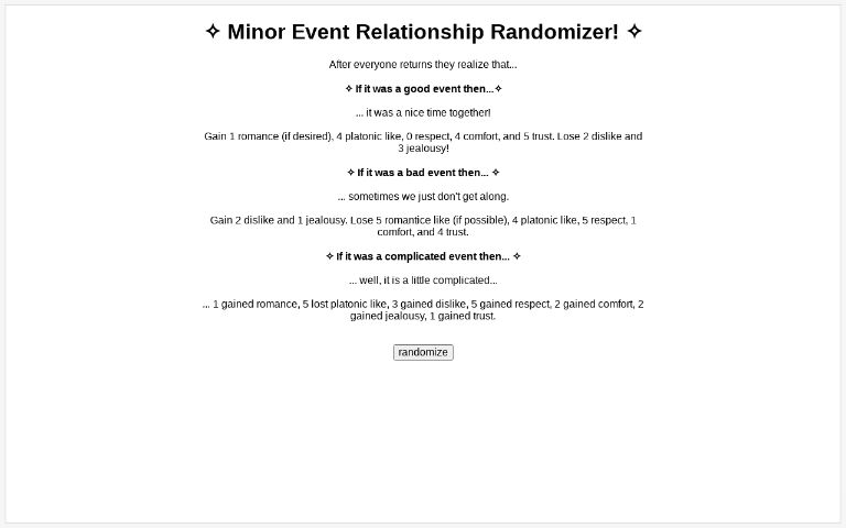 Minor Event Relationship Randomizer! ― Perchance Generator
