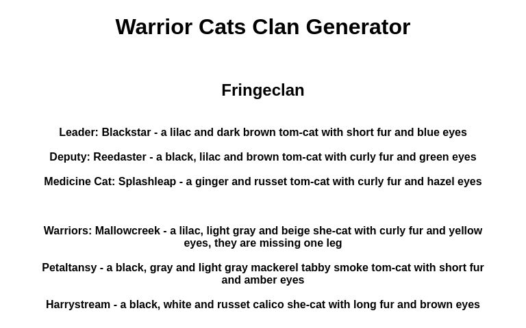 Warrior Cats Clan Generator