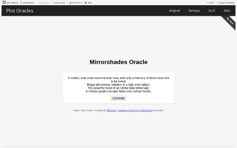 Mirrorshades Oracle ― Perchance Generator