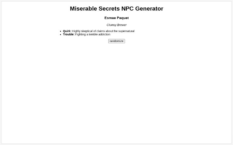 Miserable Secrets NPC Generator