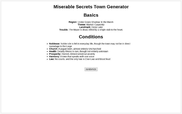 Miserable Secrets Town Generator