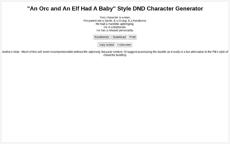 "An Orc and An Elf Had A Baby" Style DND Character Generator