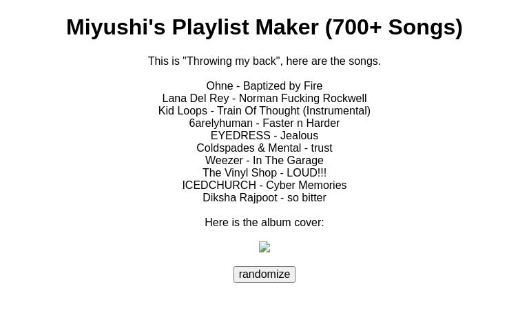 Miyushi's Playlist Maker (700+ Songs) ― Perchance Generator