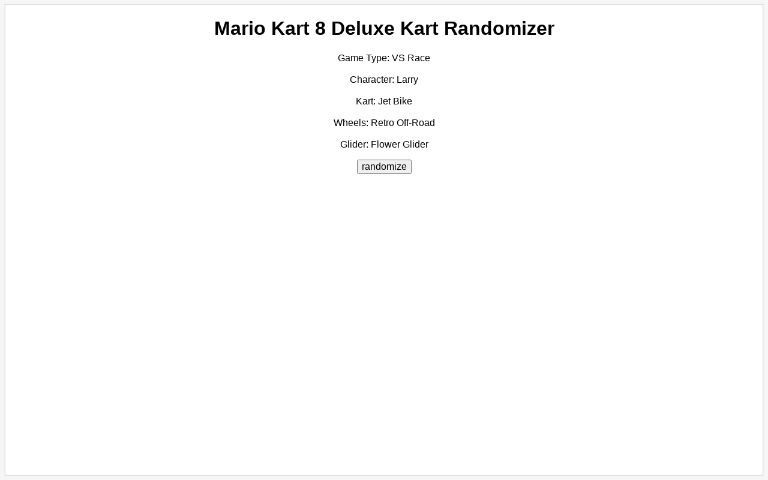 Mario Kart 8 Deluxe Kart Randomizer ― Perchance Generator