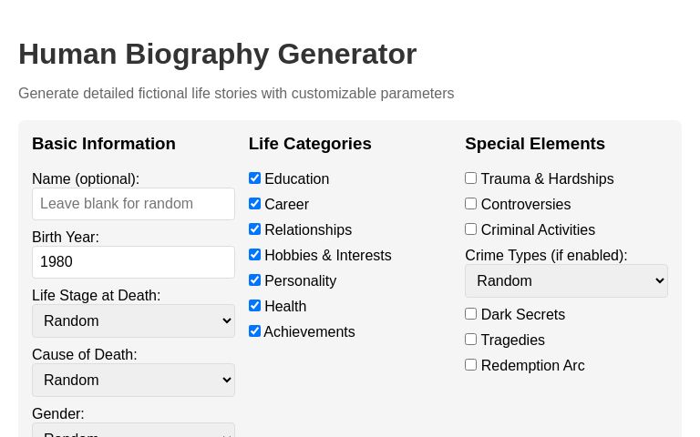 Human Biography Generator