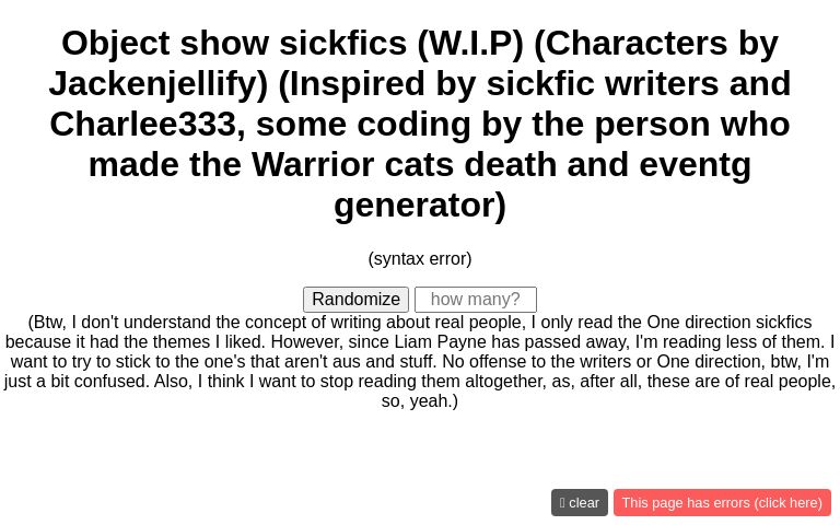Object show sickfics (W.I.P) (Characters by Jackenjellify) (Inspired by ...