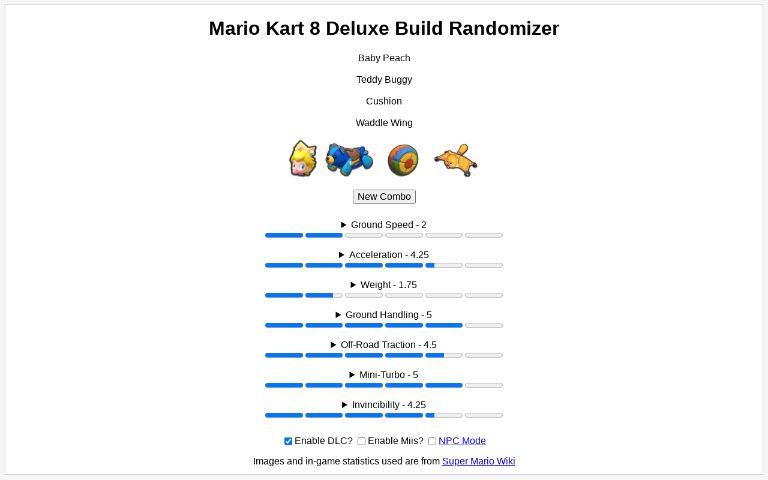Mario Kart 8 Deluxe Build Randomizer ― Perchance Generator