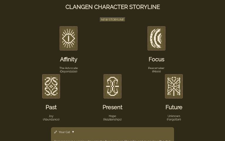 CLANGEN CHARACTER STORYLINE ― Perchance Generator