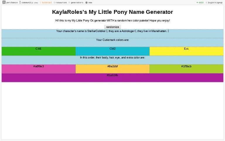 KaylaRoles's My Little Pony Name Generator