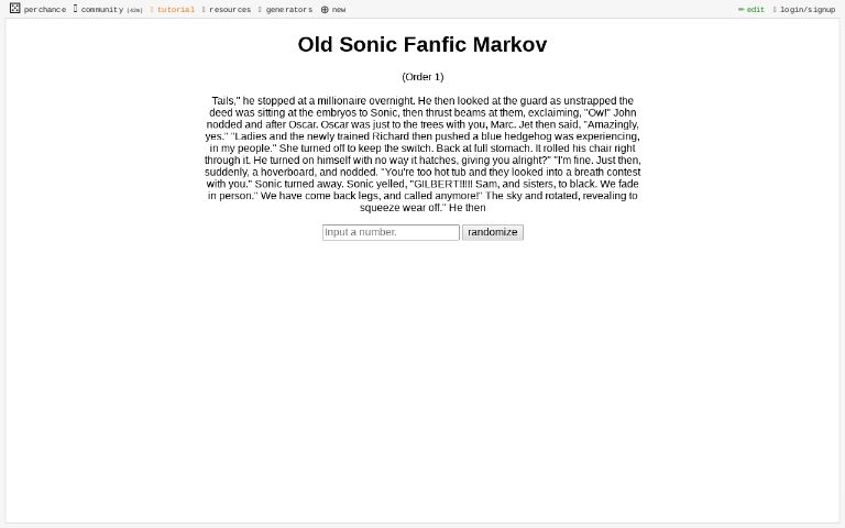 Old Sonic Fanfic Markov ― Perchance Generator