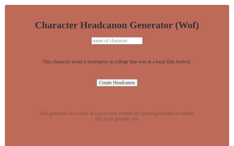 Character Headcanon Generator (Wof)