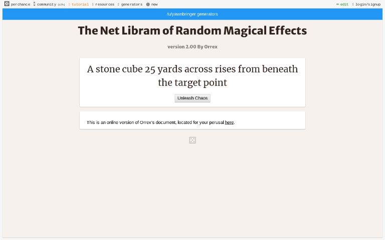 The Net Libram of Random Magical Effects ― Perchance Generator