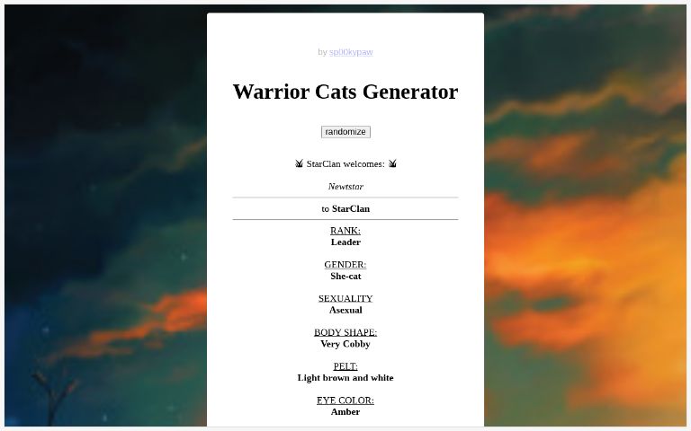 Warrior Cats Generator