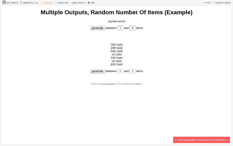Multiple Outputs, Random Number Of Items (Example) ― Perchance Generator
