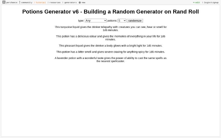 Potions Generator v6 - Building a Random Generator on Rand Roll