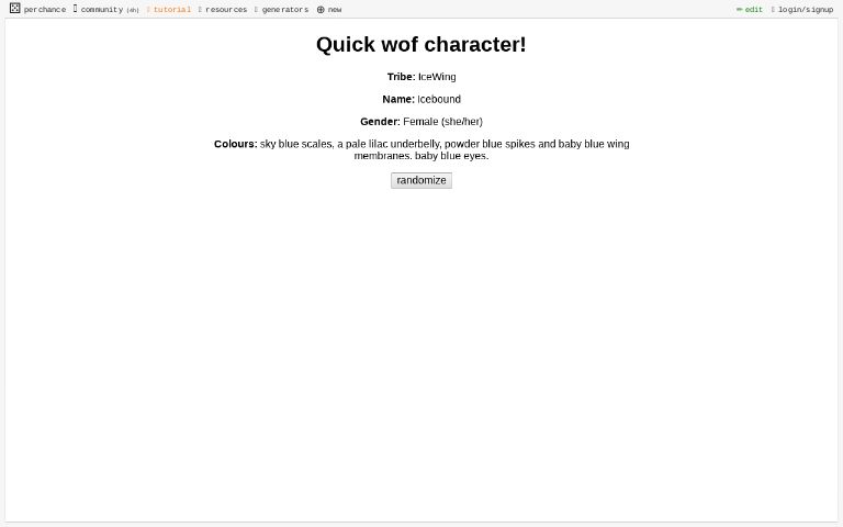 Quick wof character! ― Perchance Generator