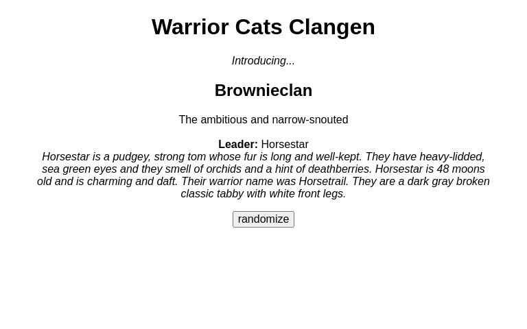 Warrior Cats Clangen ― Perchance Generator