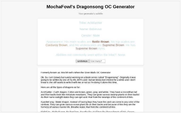 MochaFowl's Dragonsong OC Generator