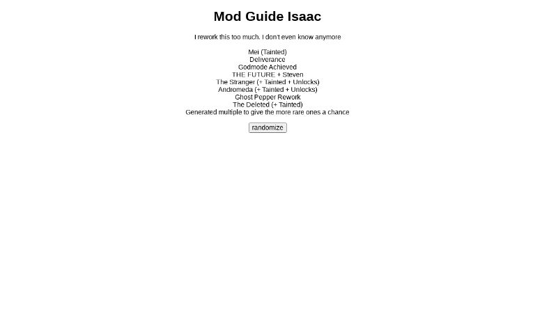 Mod Guide Isaac ― Perchance Generator