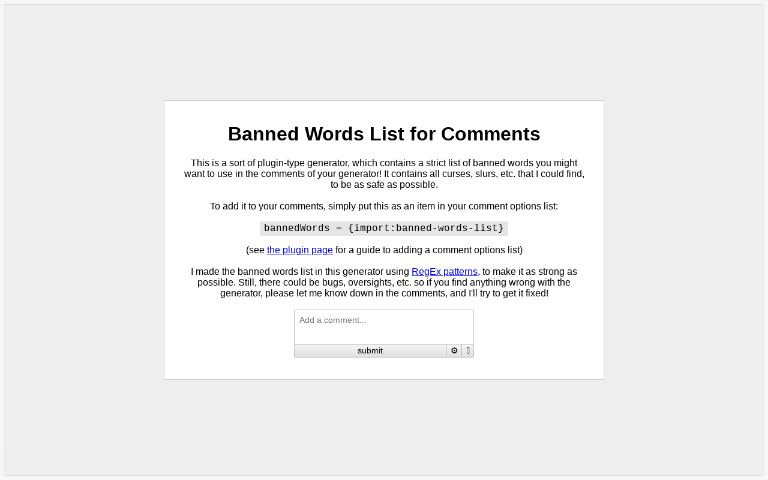 Banned Words List for Comments ― Perchance Generator