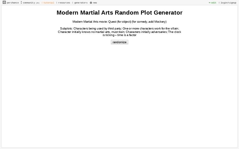 Modern Martial Arts Random Plot Generator