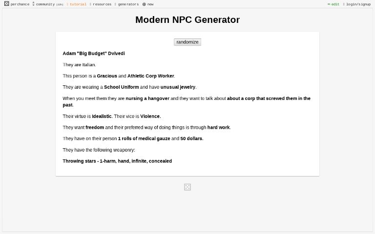 Modern NPC Generator