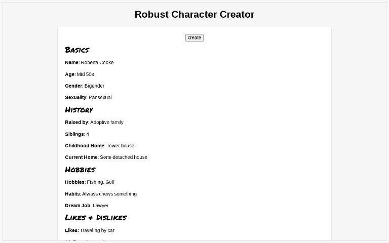 Robust Character Creator ― Perchance Generator