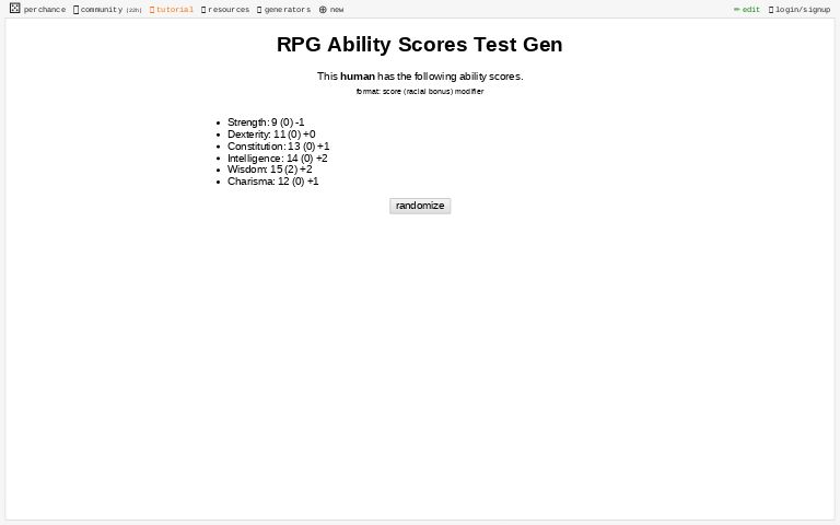 RPG Ability Scores Test Gen