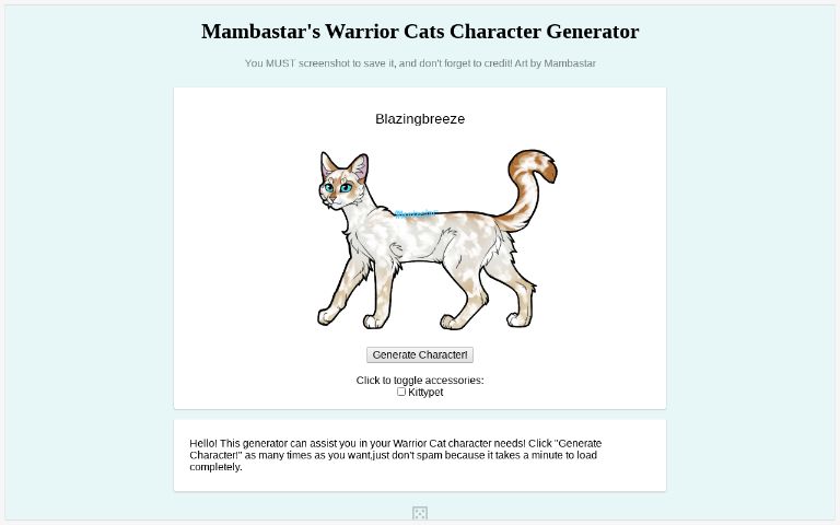Mambastar's Warrior Cats Character Generator