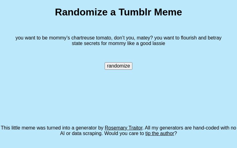 Randomize a Tumblr Meme ― Perchance Generator