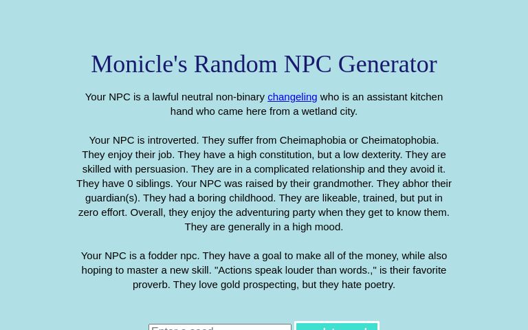 Monicle's Random NPC Generator