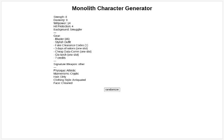 Monolith Character Generator
