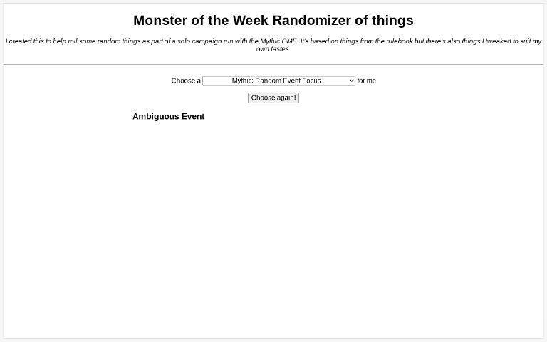 Monster of the Week Randomizer of things ― Perchance Generator