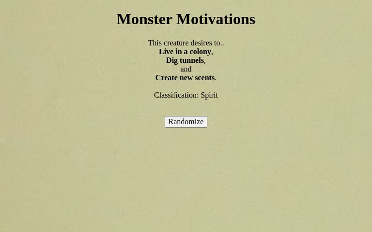 Monster Motivations ― Perchance Generator