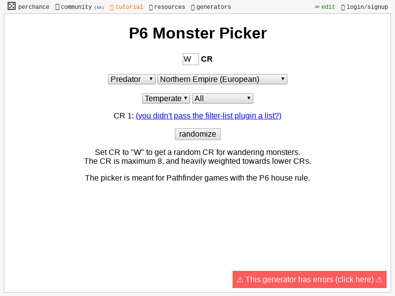 P6 Monster Picker ― Perchance Generator