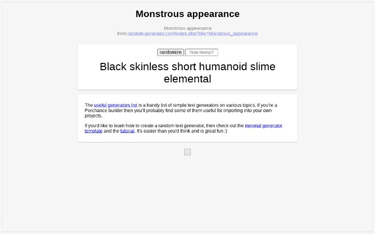 Monstrous appearance ― Perchance Generator