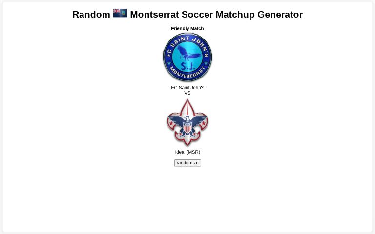 Random Montserrat Soccer Matchup Generator