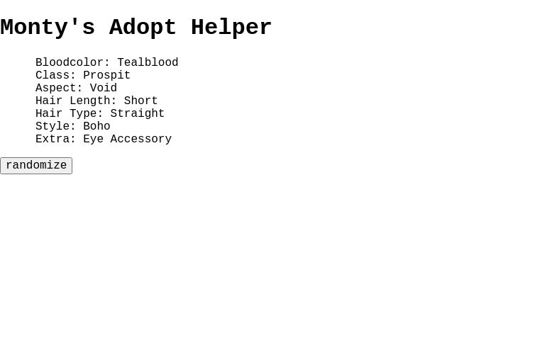 Monty's Adopt Helper ― Perchance Generator