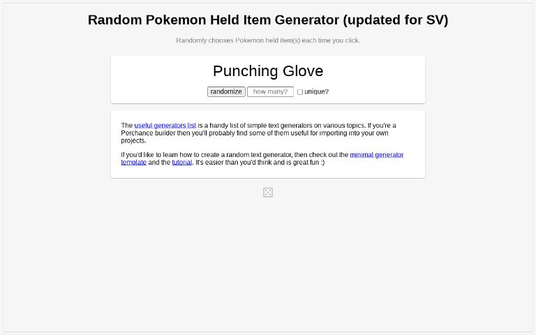 Random Pokemon Held Item Generator (updated for SV)