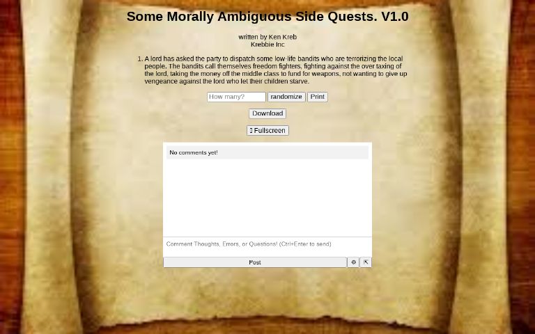 Some Morally Ambiguous Side Quests. V1.0 ― Perchance Generator
