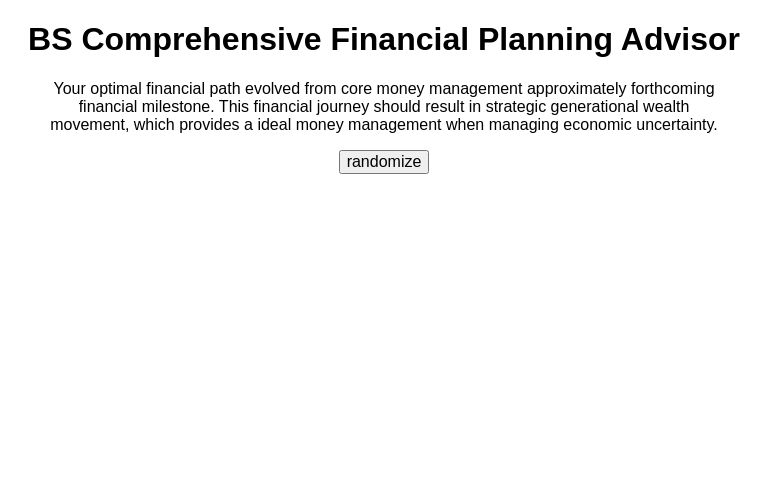 BS Comprehensive Financial Planning Advisor ― Perchance Generator