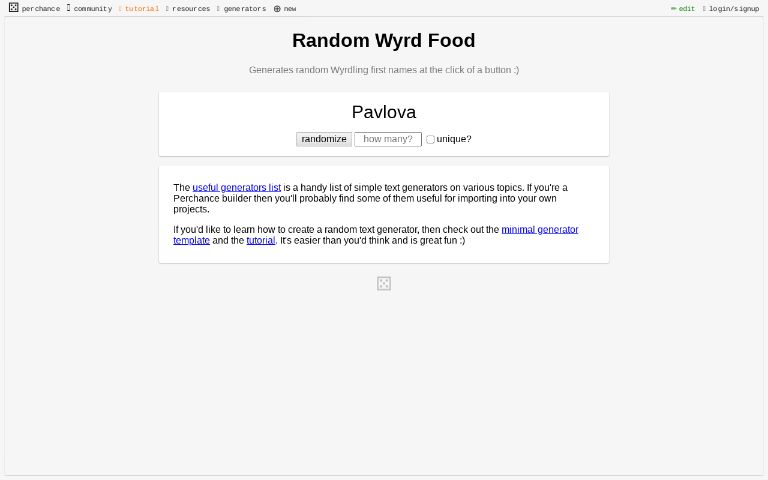Random Wyrd Food ― Perchance Generator