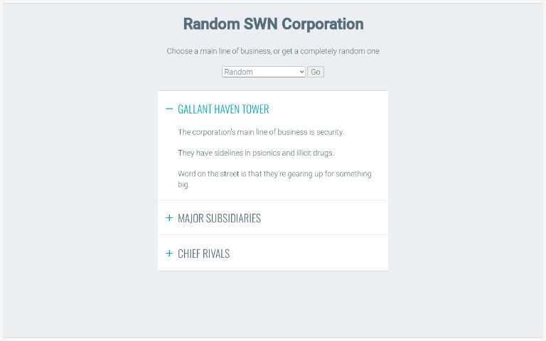 Random SWN Corporation ― Perchance Generator