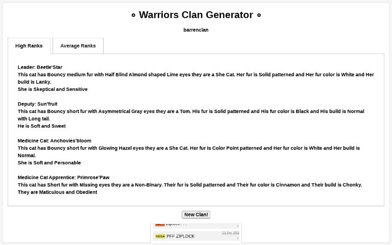 ∘ Warriors Clan Generator ∘