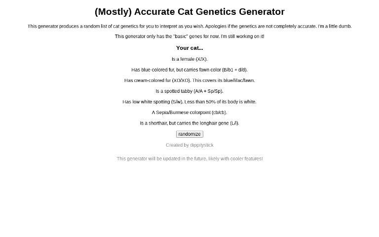 (Mostly) Accurate Cat Genetics Generator