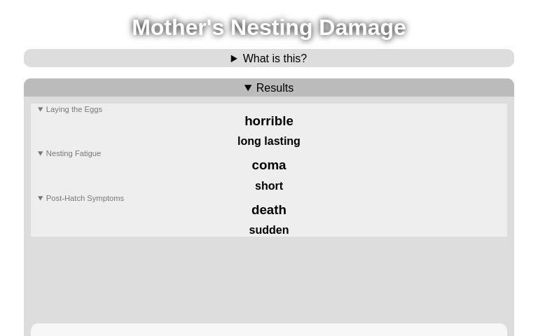 Mother's Nesting Damage ― Perchance Generator