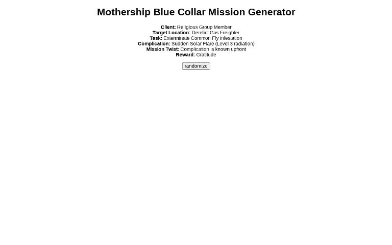 Mothership Blue Collar Mission Generator